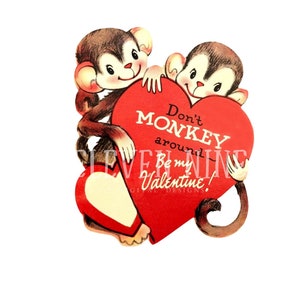 Vintage Valentines Clipart, Retro Valentines, Monkey Clipart, Valentine ...