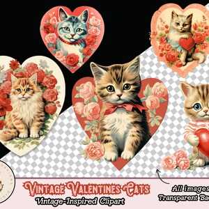 Valentines Cats Clipart, Kitten PNG, Vintage Valentines Clipart, Hearts ...