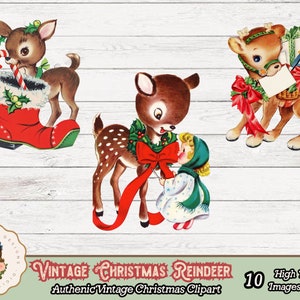 Reindeer Clipart, Christmas Clipart, Retro Vintage Christmas, Deer ...
