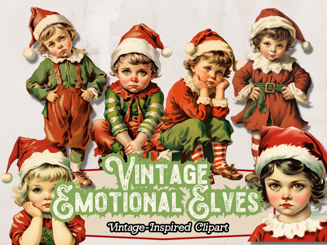 Christmas Elf Clipart PNG, Vintage Christmas Clipart, Elf Design, Elves ...