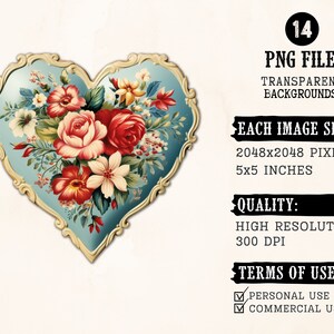 Vintage Christmas Clipart PNG, Floral Heart Clipart, Vintage Victorian ...
