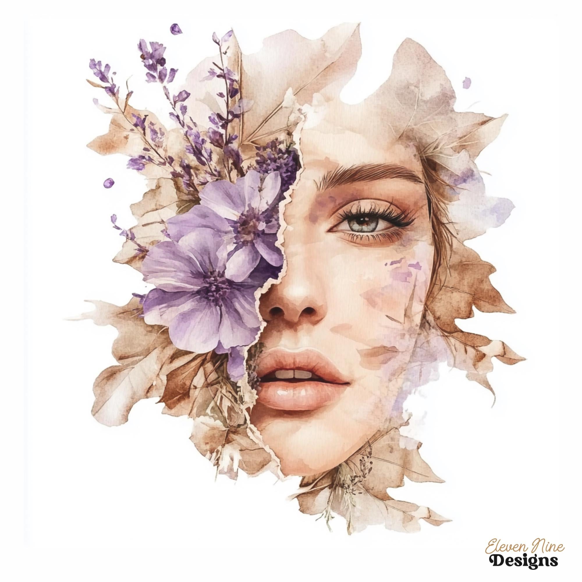 Floral Faces Clipart, Watercolor Woman Portraits, Botanical Face Art ...