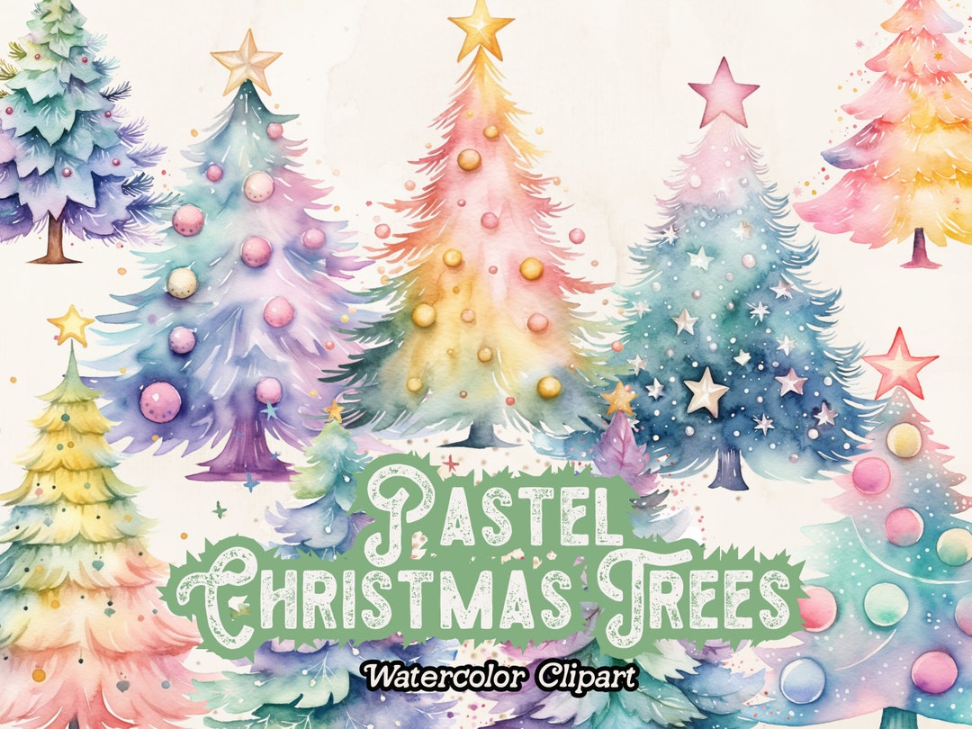 Watercolor Pastel Christmas Clipart, Pastel Christmas Tree PNG, Pink ...