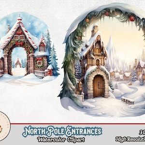 Watercolor North Pole PNG Clipart, Santa's Village, Christmas Winter ...