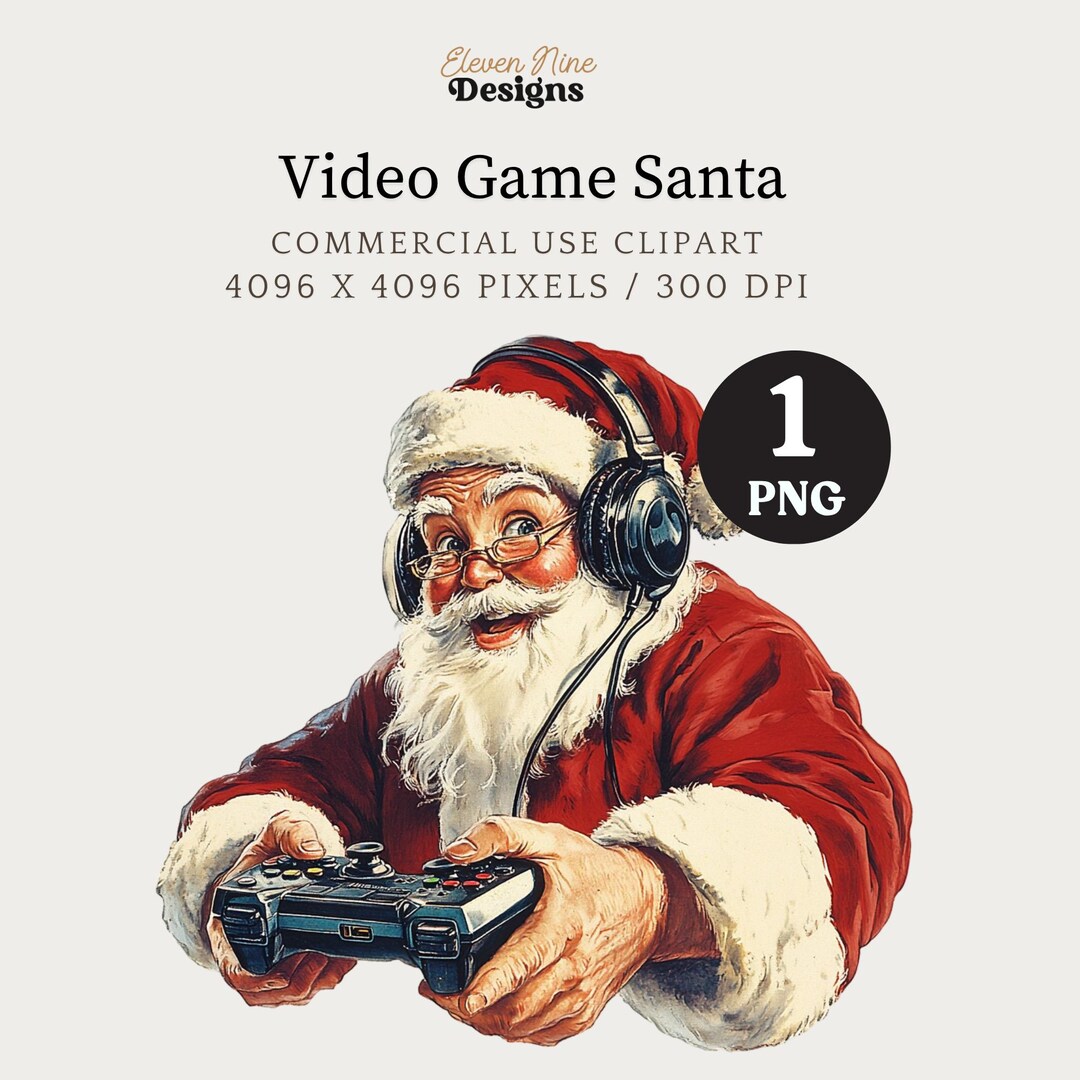 Video Game Santa PNG, Retro Gamer Santa Clipart, Funny Christmas Santa ...