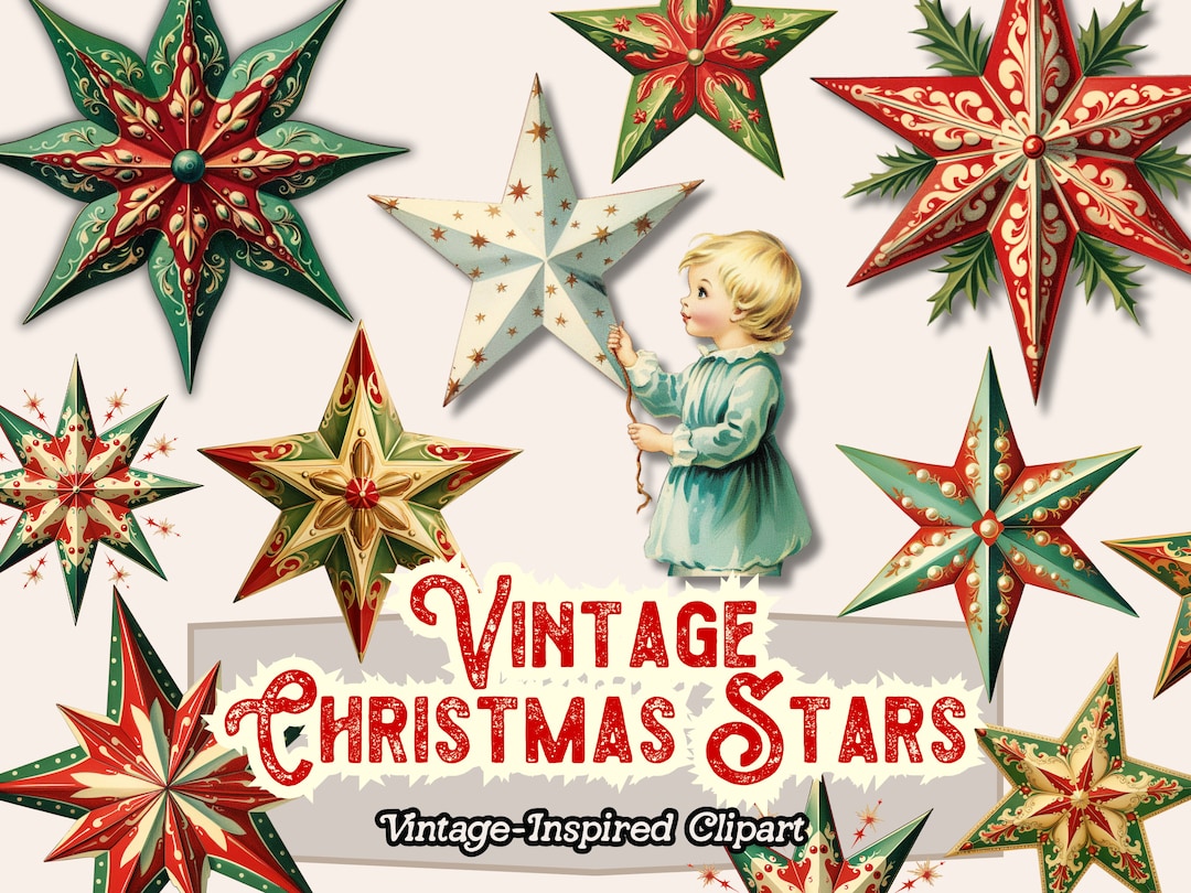 Stars Clipart, Christmas Star PNG, Vintage Christmas Clipart, Vintage ...