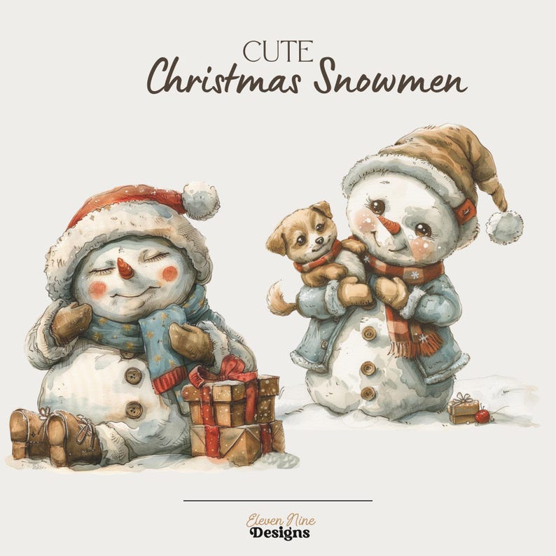 Cute Snowmen Clipart Set, Winter Clip Art Bundle, Digital Snowmen ...