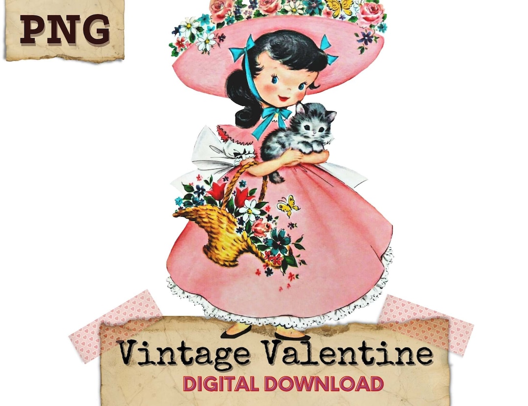 Vintage Valentines Clipart, Retro Valentines, Retro Clipart, Valentine ...