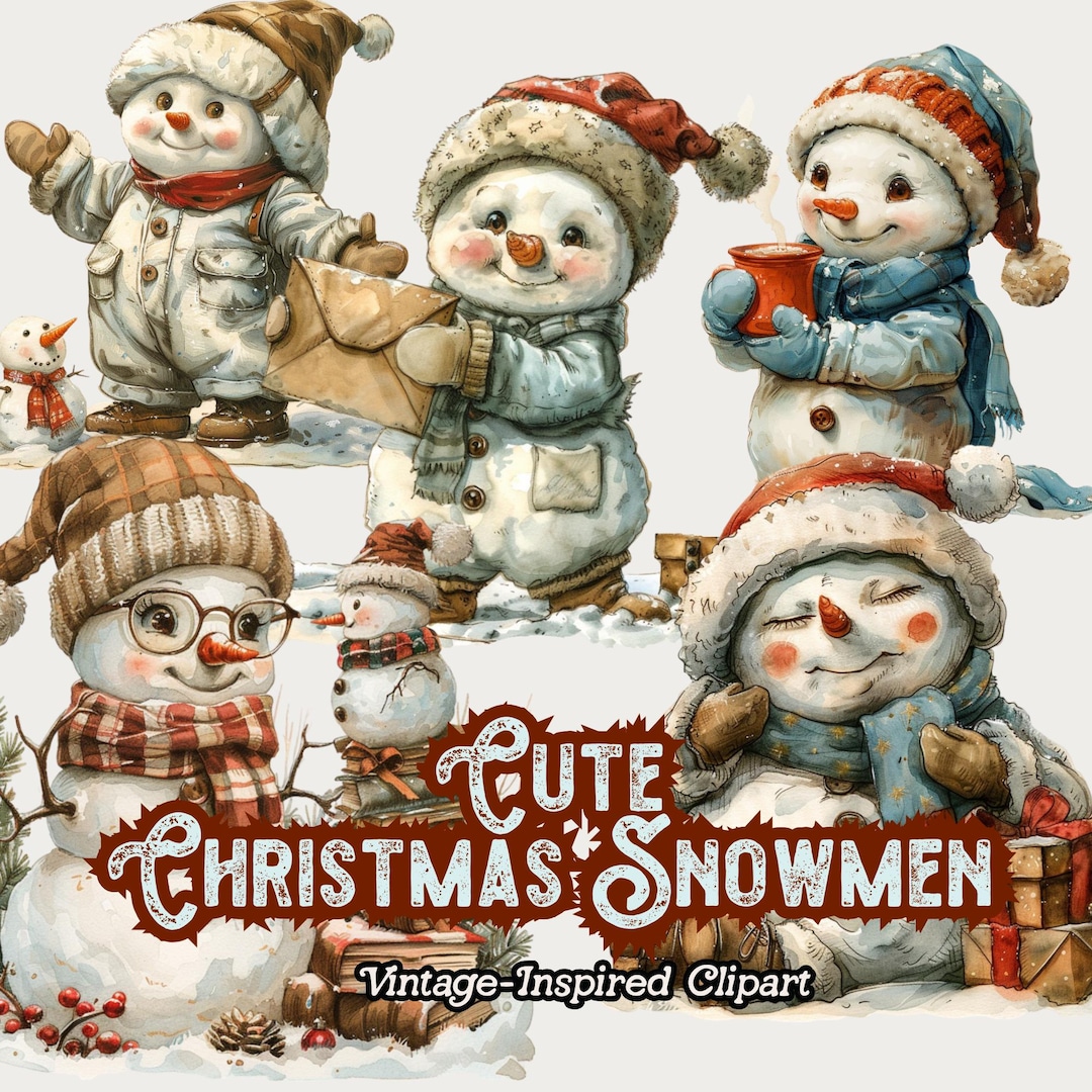 Cute Snowmen Clipart Set, Winter Clip Art Bundle, Digital Snowmen ...
