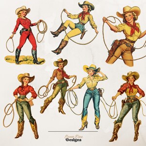 Vintage Cowgirl Clipart, Western Theme Graphics, Retro Cowgirl ...