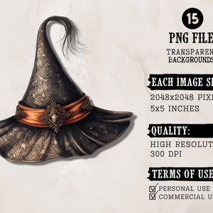 Witch Hat Clipart, Halloween Witch PNG, Commercial Use for Scrapbooking ...