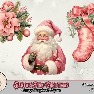 Pink Christmas Clipart, Vintage Pink Christmas PNG, Pink Winter Clipart ...