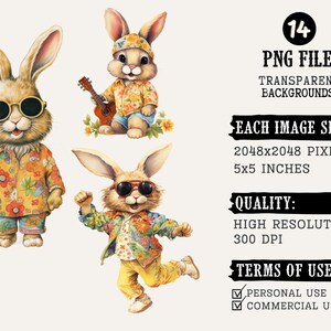 Retro Hippie Bunny Clipart, Hippie PNG, Retro 60's 70's Groovy Boho ...