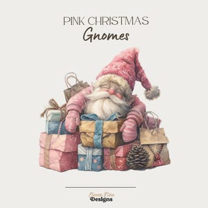 Pink Christmas Gnome Clipart, PNG Holiday Gnomes | Vintage-inspired ...