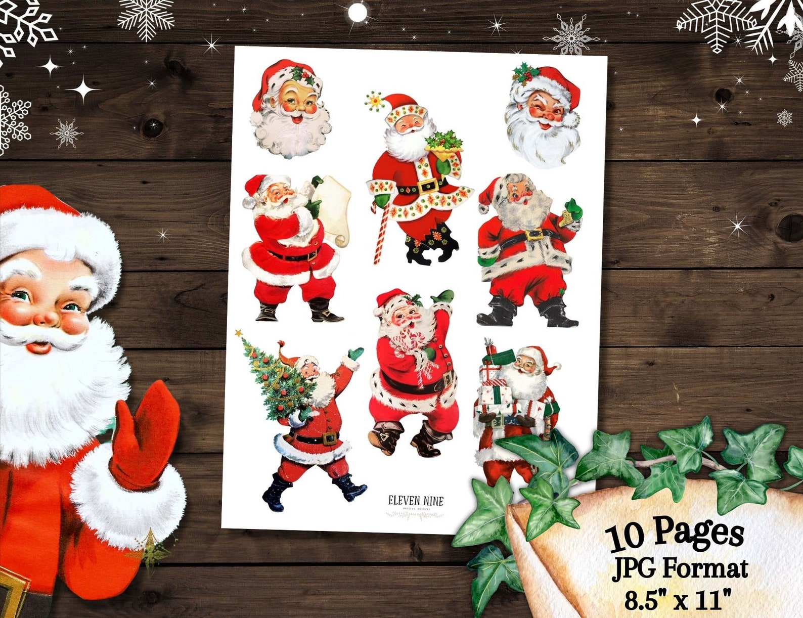 Christmas Digital Collage Sheets, Printable Vintage Christmas Santa ...