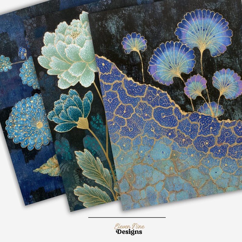 Blue Green Floral Digital Paper | Stained Glass Wildflowers Scrapbook ...