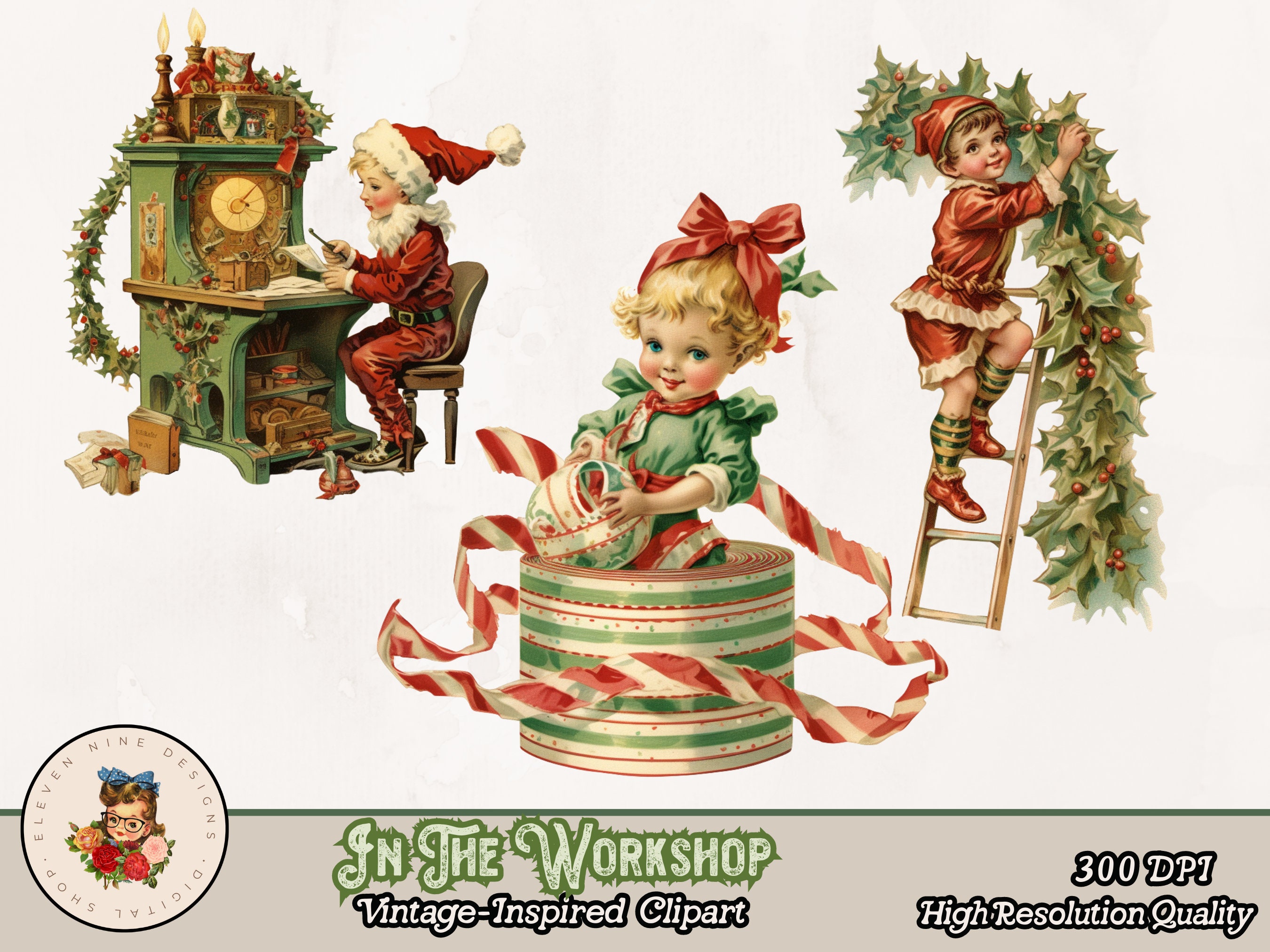 Christmas Elf Clipart PNG, Vintage Christmas Clipart, Elf Design, Elves ...