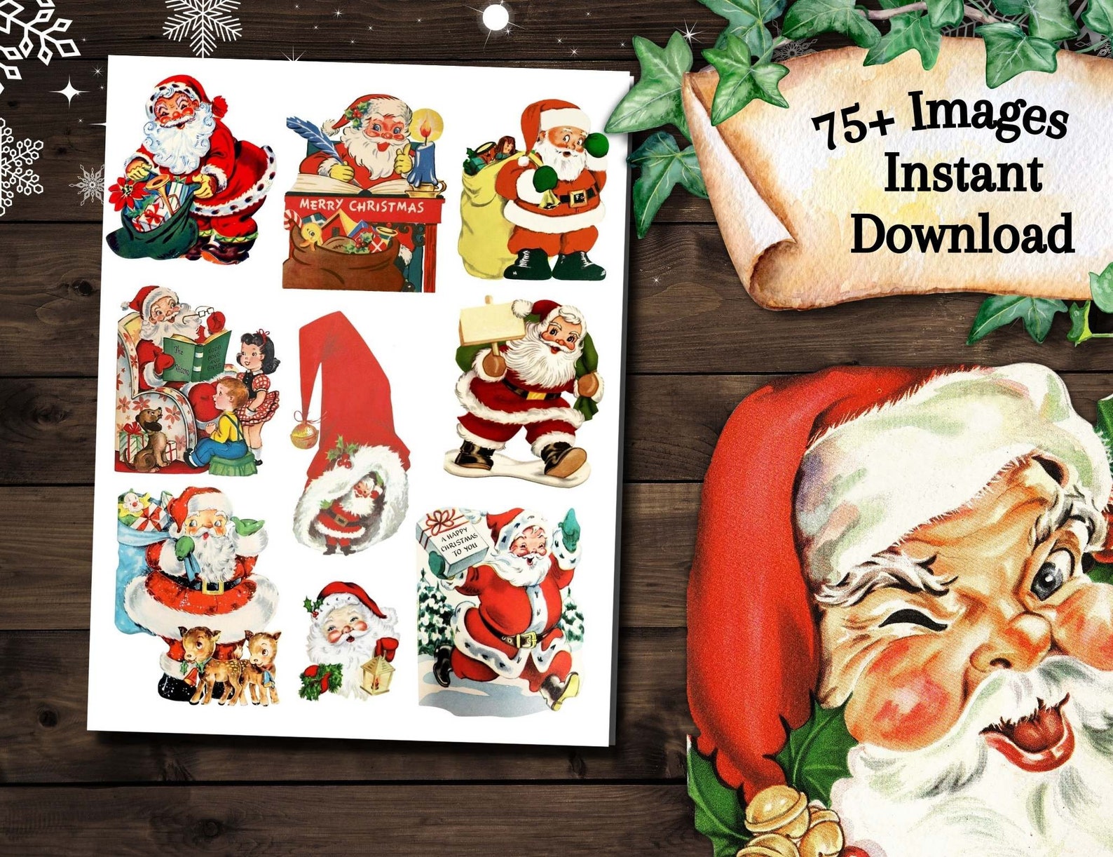 Christmas Digital Collage Sheets, Printable Vintage Christmas Santa ...