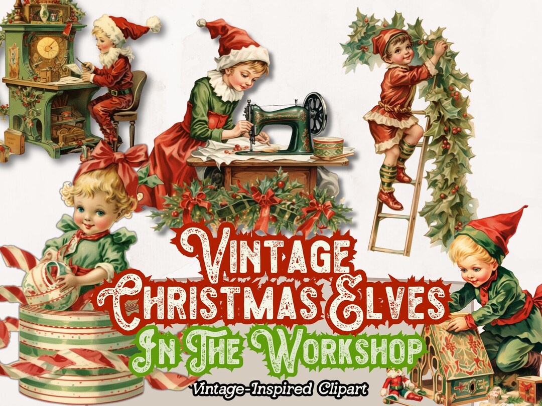 Christmas Elf Clipart PNG, Vintage Christmas Clipart, Elf Design, Elves ...