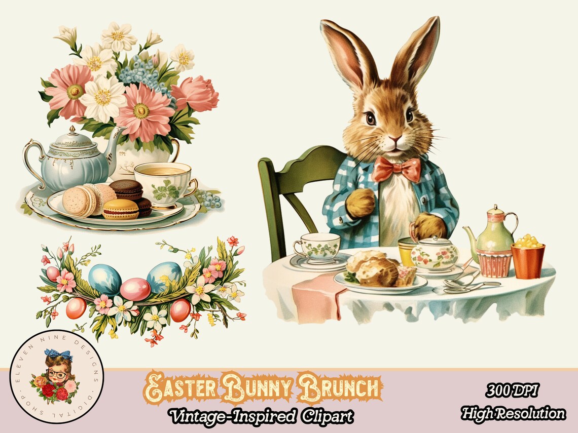 Easter Bunny Clipart, Easter Brunch Clipart, Breakfast Clipart, Easter ...