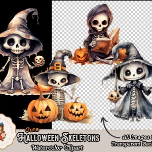 Watercolor Halloween Skeletons Clipart, Cute Halloween Clipart ...