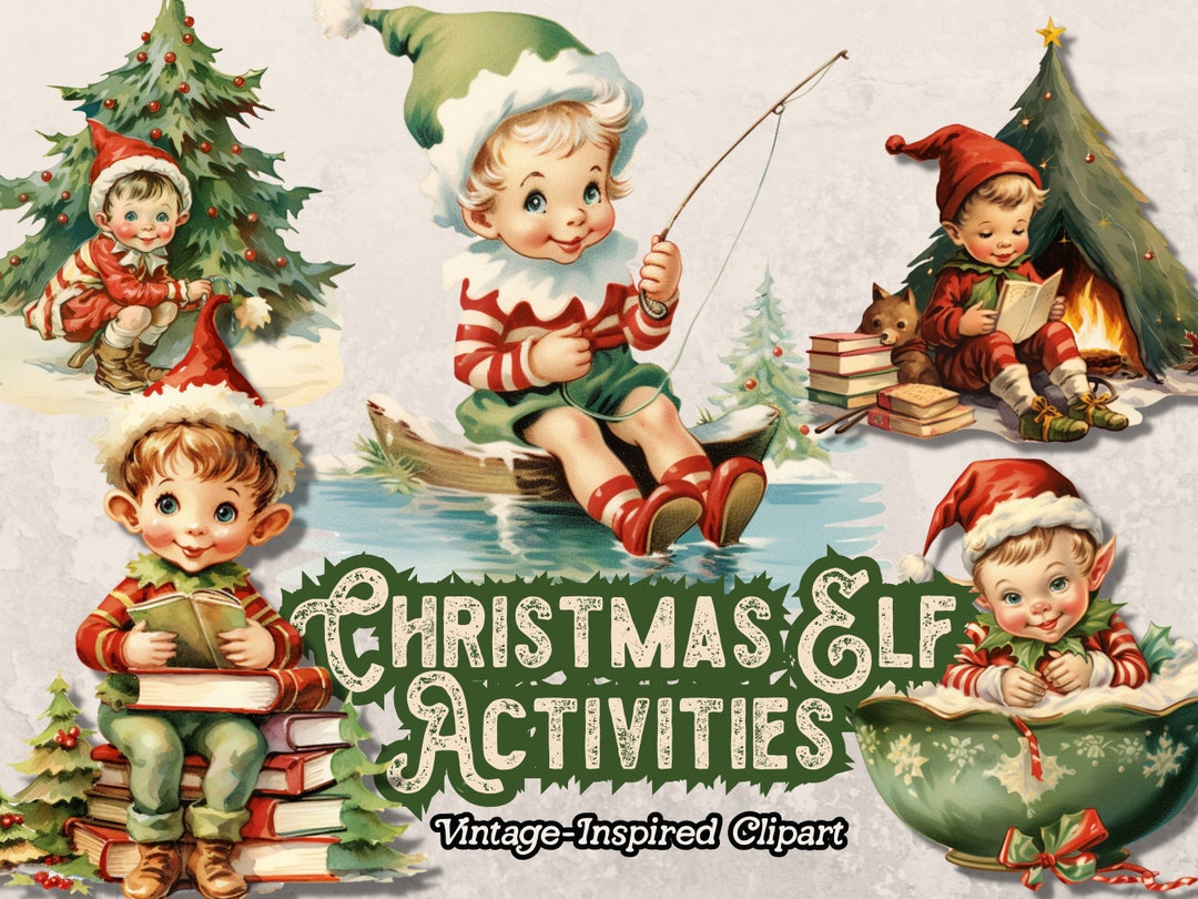 Christmas Elf Clipart PNG, Vintage Christmas Clipart, Elf Design, Elves ...