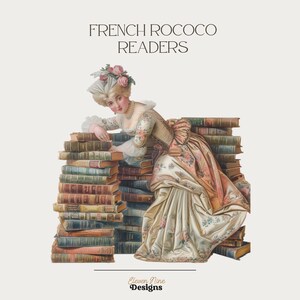 French Rococo Reading Women Clipart, Historical Books Art, Book PNG ...