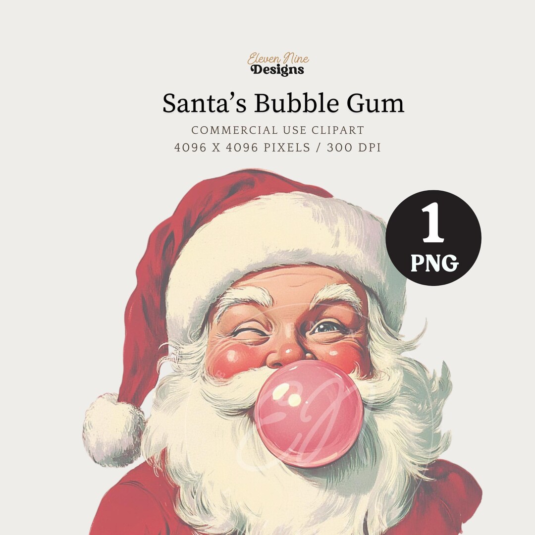 Santa Bubble Gum PNG, Funny Santa Design, Cute Retro Santa Claus ...