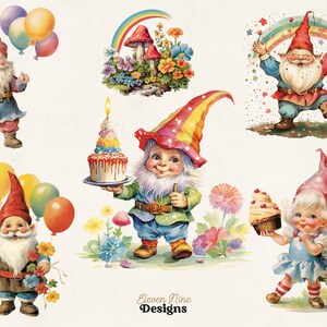 Rainbow Gnomes Clipart, Cute Gnome PNG, Rainbow Clipart, Floral and ...