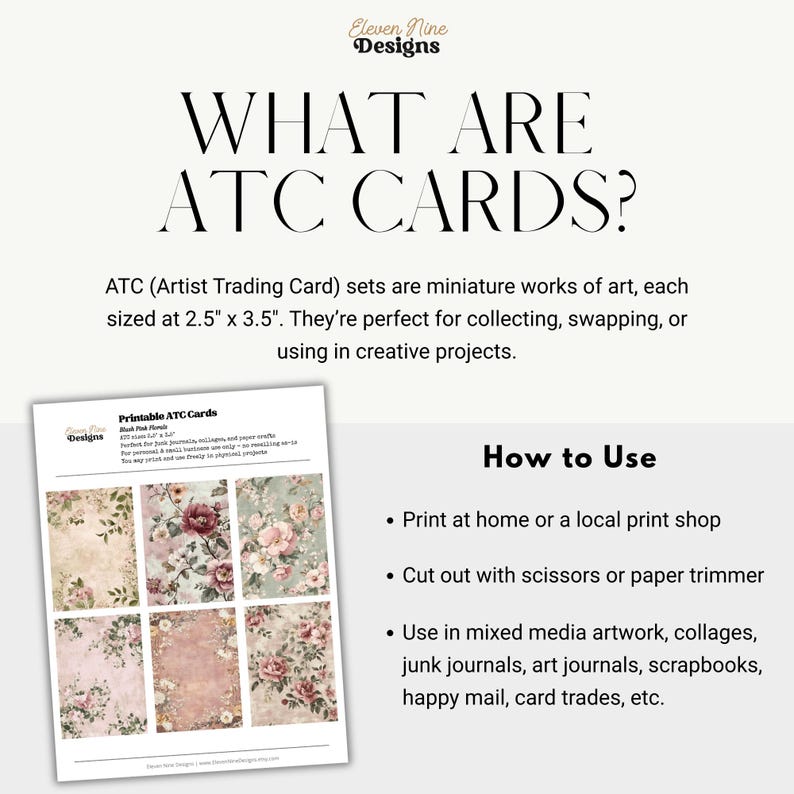 Printable ATC Cards, Vintage Pink Floral Junk Journal Ephemera ...