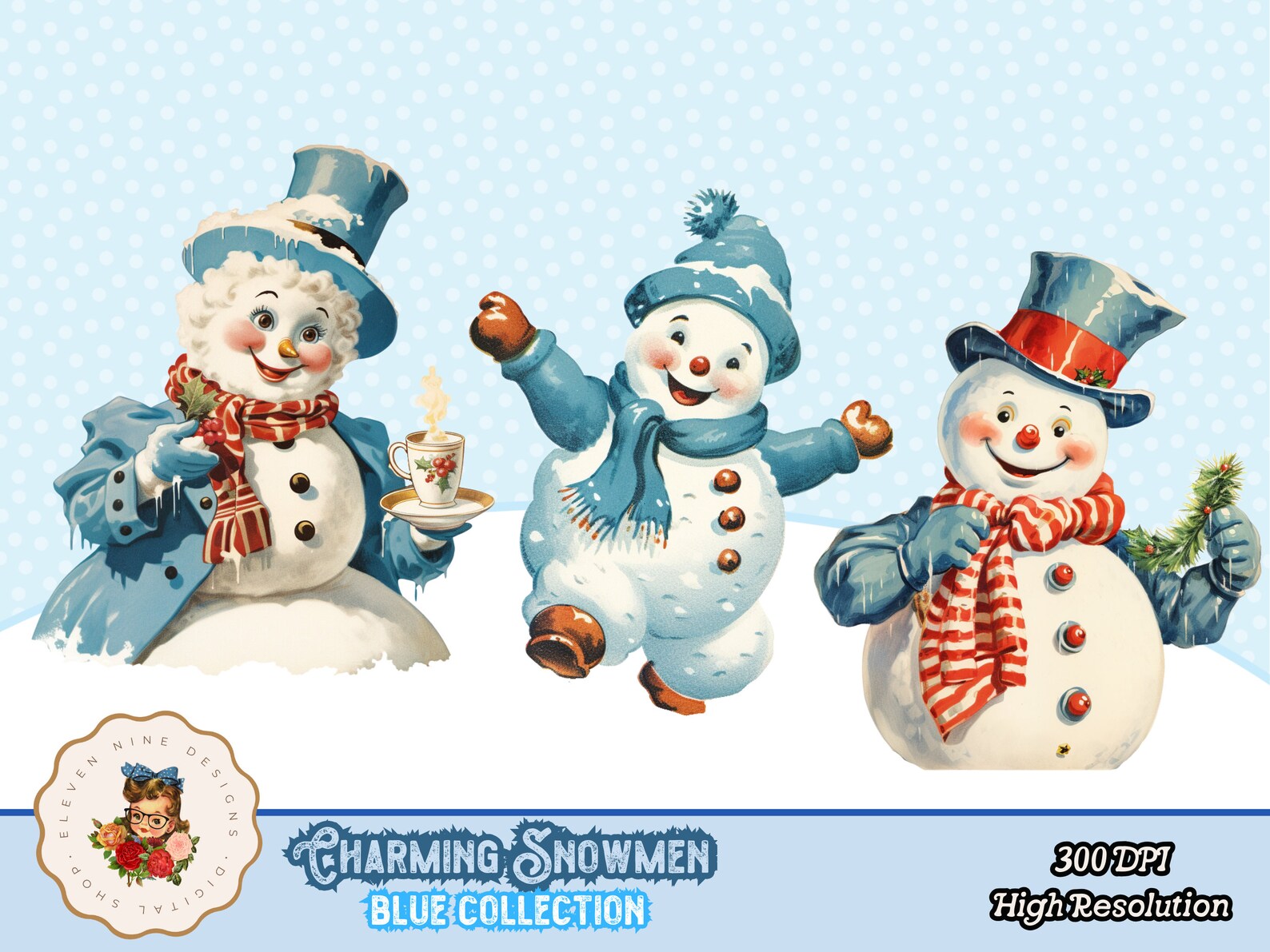 Cute Snowman Digital Clipart, Winter Snowmen Clipart PNG, Vintage ...
