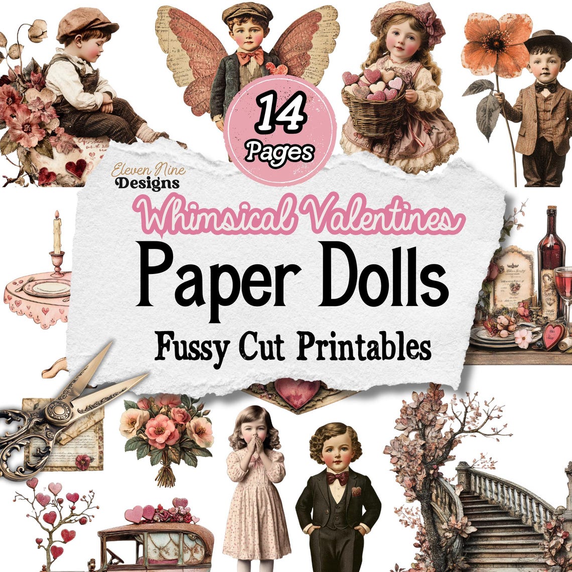 Valentines Printable Paper Dolls, Vintage Whimsical Children, Digital ...