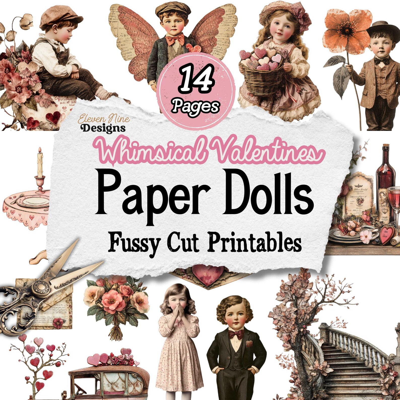 Valentines Printable Paper Dolls, Vintage Whimsical Children, Digital ...