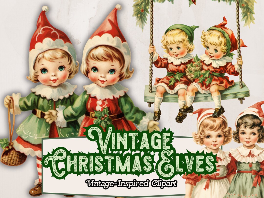 Christmas Elf Clipart PNG, Vintage Elves Christmas Clipart, Elves Clip ...