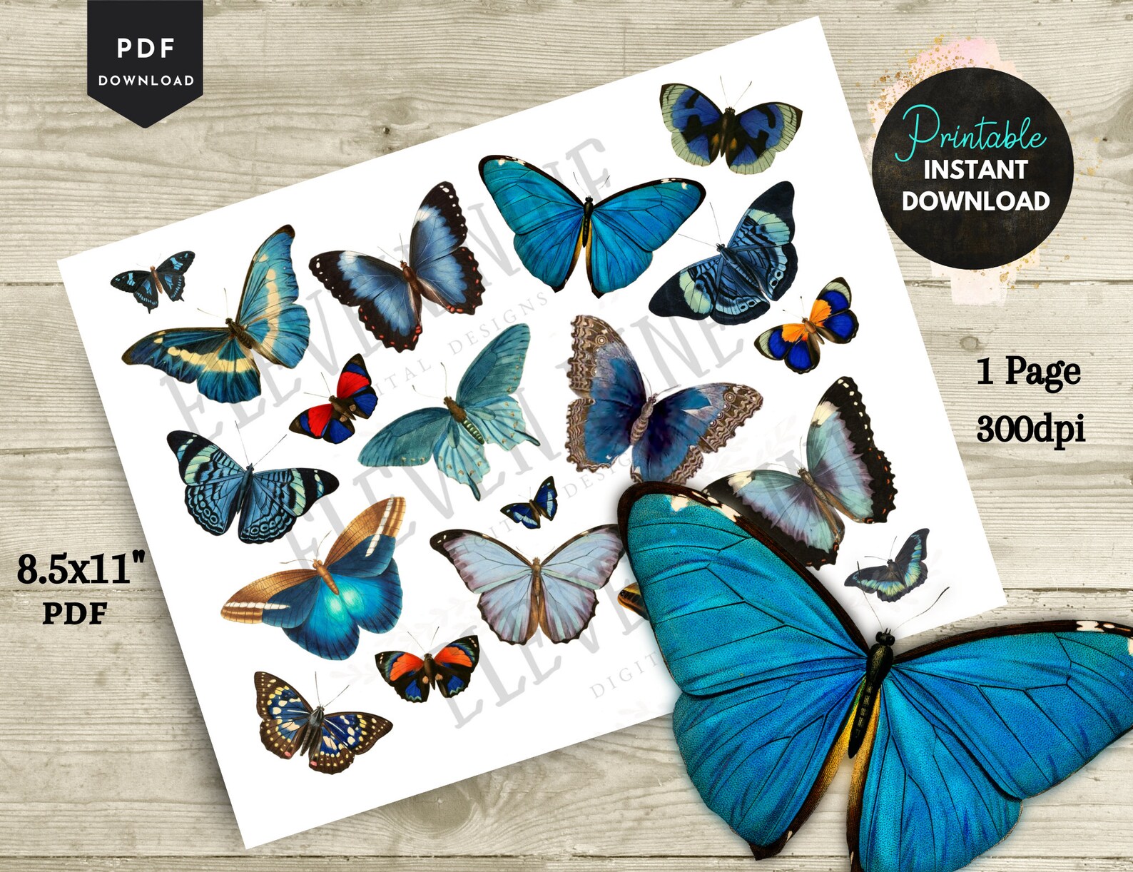 Butterflies Digital Collage Sheet Blue Butterfly Butterflies | Etsy