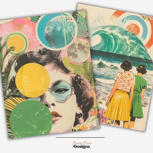 Retro Beach Digital Paper | Vintage Summer Collage Art, 1950s Photos ...