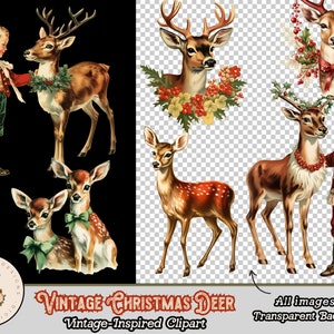 Reindeer Clipart, Christmas Clipart, Retro Vintage Christmas, Deer ...