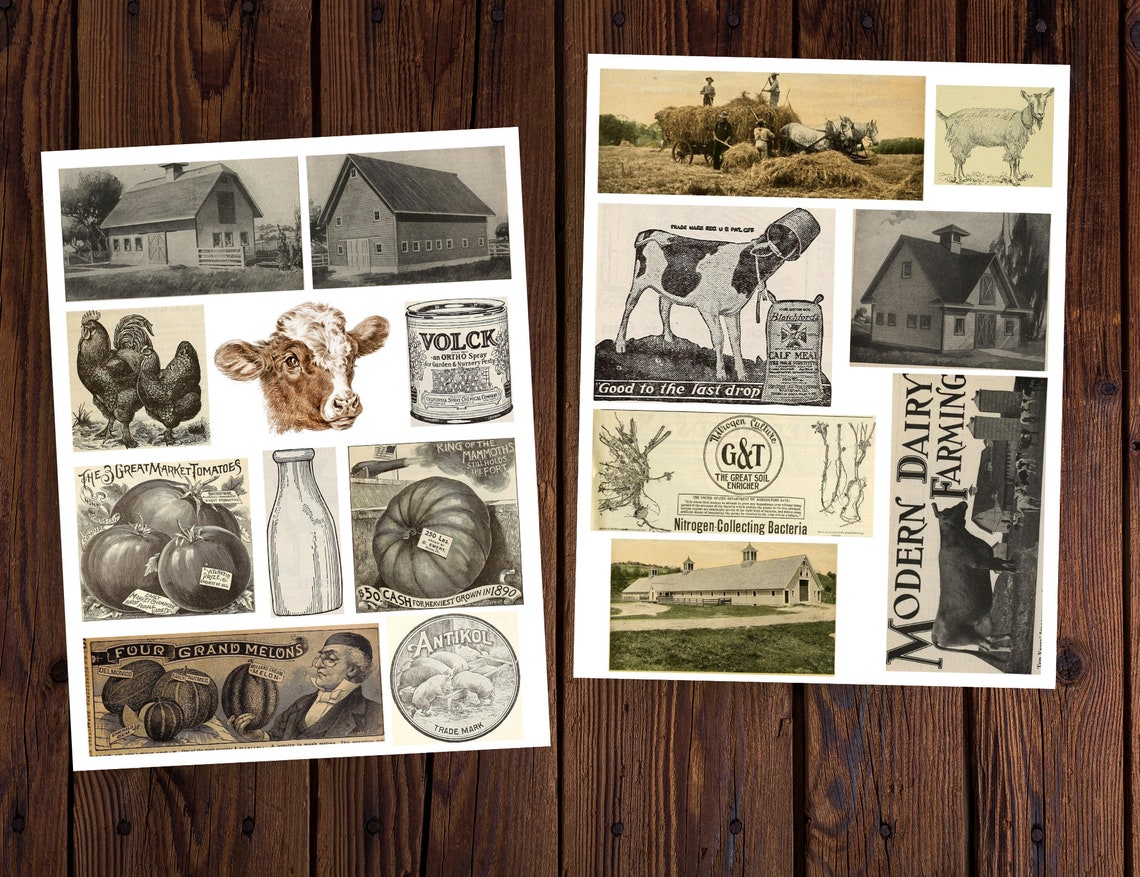 Digital Collage Sheet Farmvintage Farm Collagefarm - Etsy