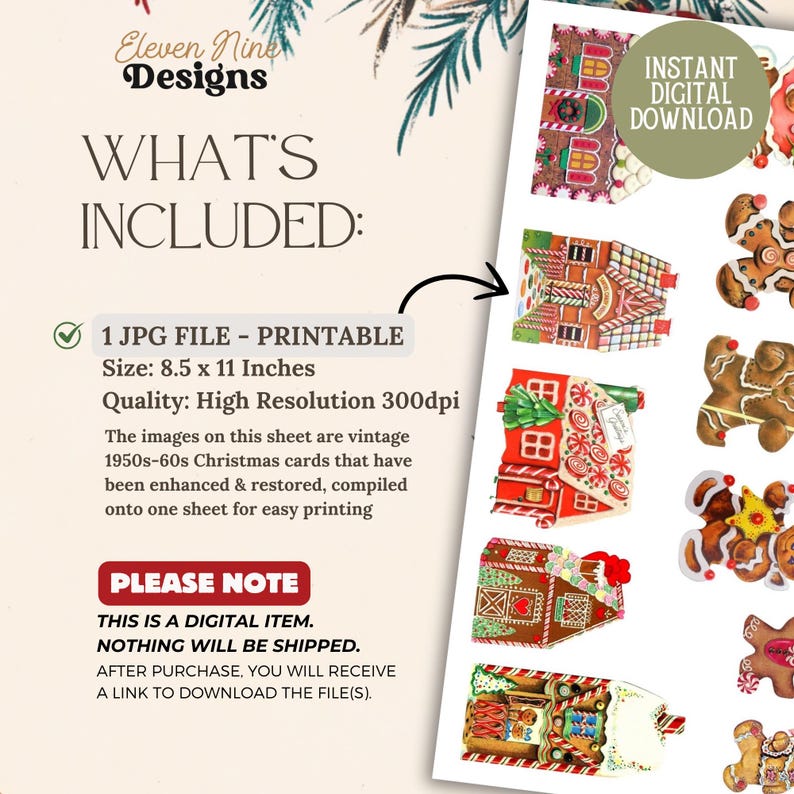 Gingerbread Printable, Printable Vintage Christmas, Digital Ephemera ...