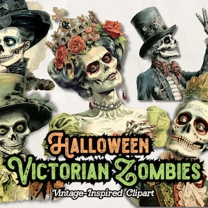 Halloween Zombies Clipart, Victorian Zombies PNG, Horror PNG Clipart, Skeleton Paperdolls PNG ...