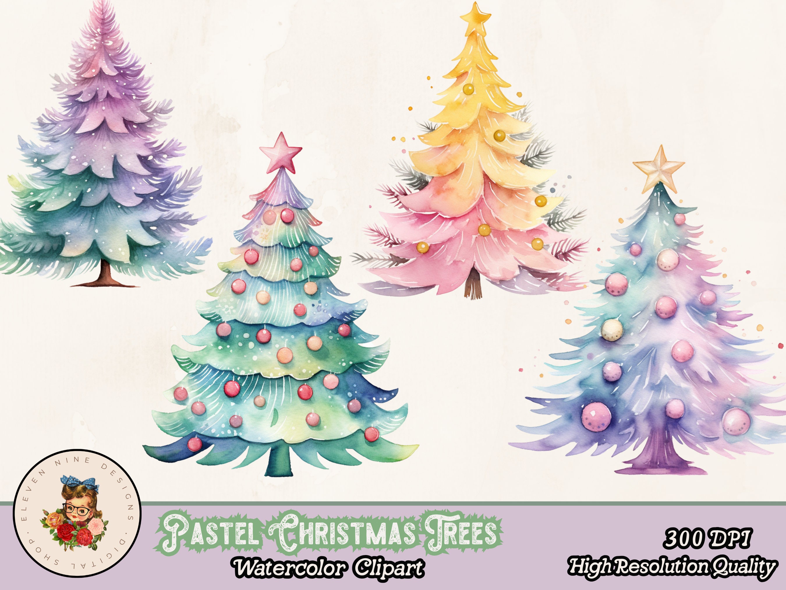 Watercolor Pastel Christmas Clipart, Pastel Christmas Tree PNG, Pink ...