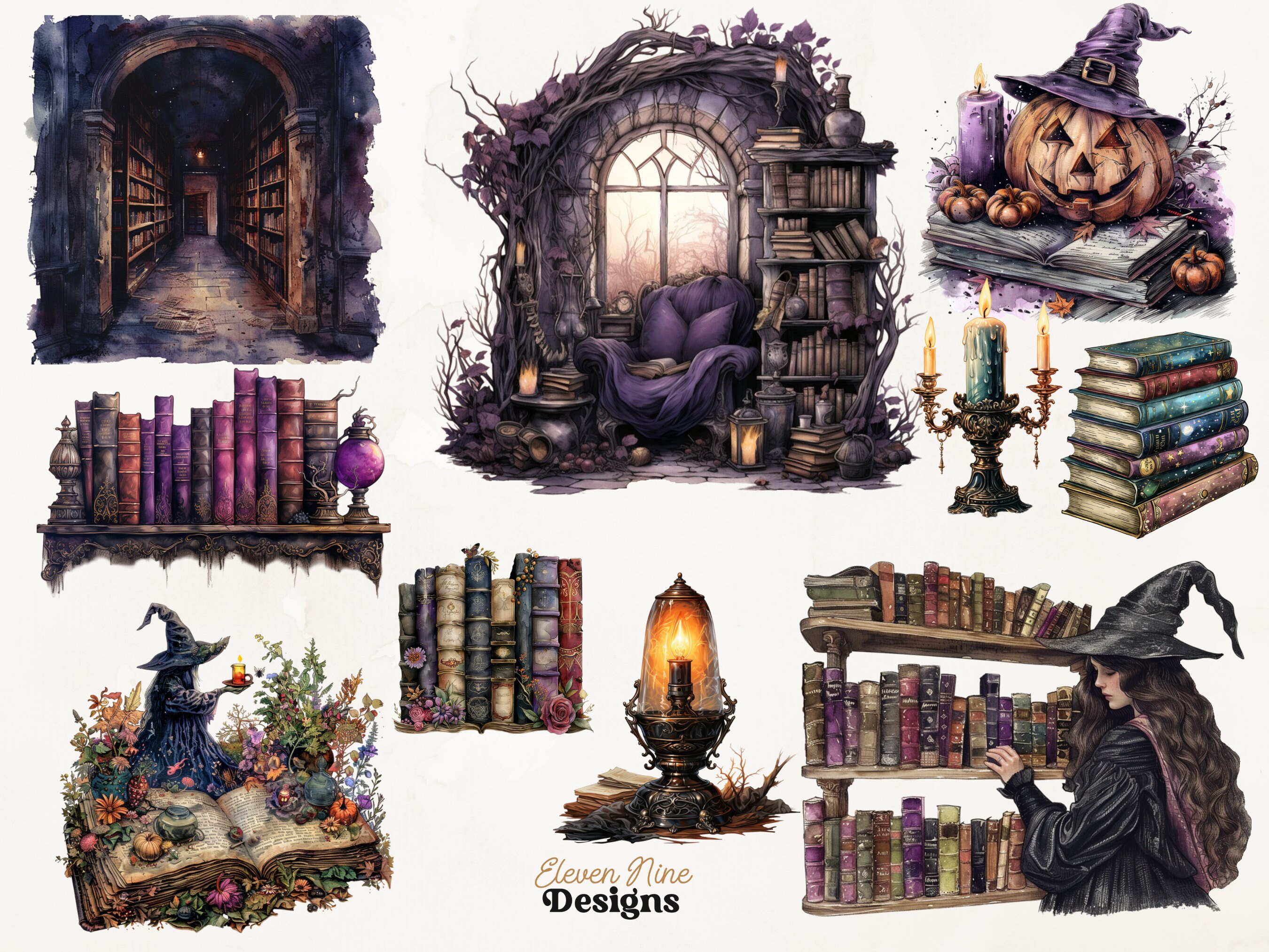 Halloween Witch Library PNG Clipart, Vintage Books, Spooky Witches ...