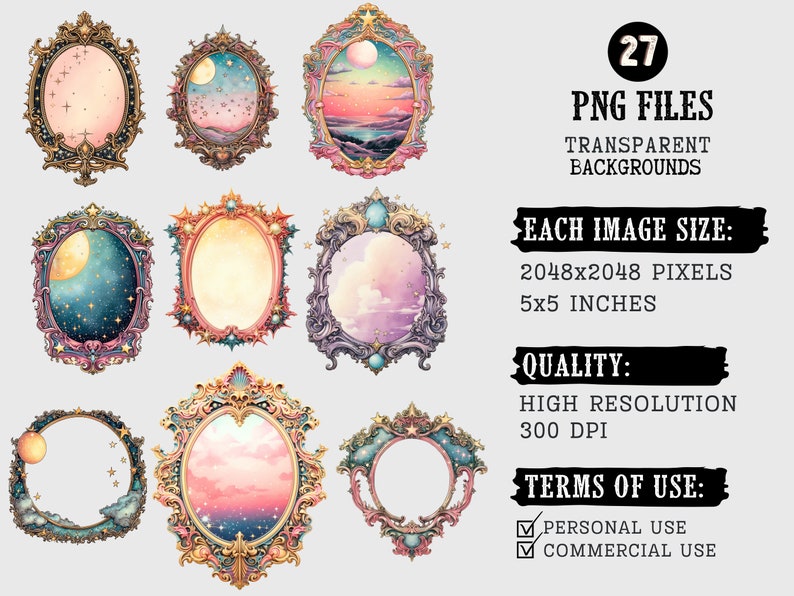 Celestial Clipart, Fantasy Frames PNG, Galaxy Digital Clipart, Sun and ...