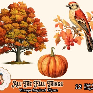 Vintage Fall Clipart, Autumn PNG, Commercial Use for Scrapbooking ...