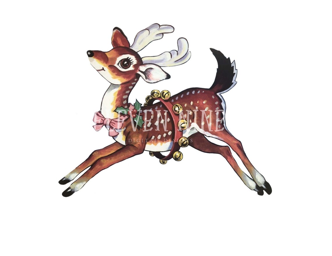 Reindeer Clipart, Christmas Clipart, Retro Vintage Christmas, Deer ...