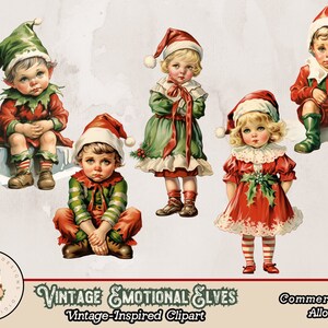 Christmas Elf Clipart PNG, Vintage Christmas Clipart, Elf Design, Elves ...