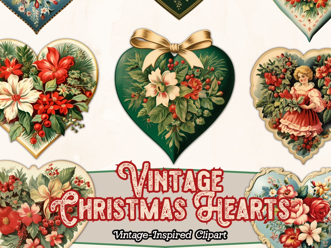 Vintage Christmas Clipart PNG Floral Heart Clipart Vintage - Etsy