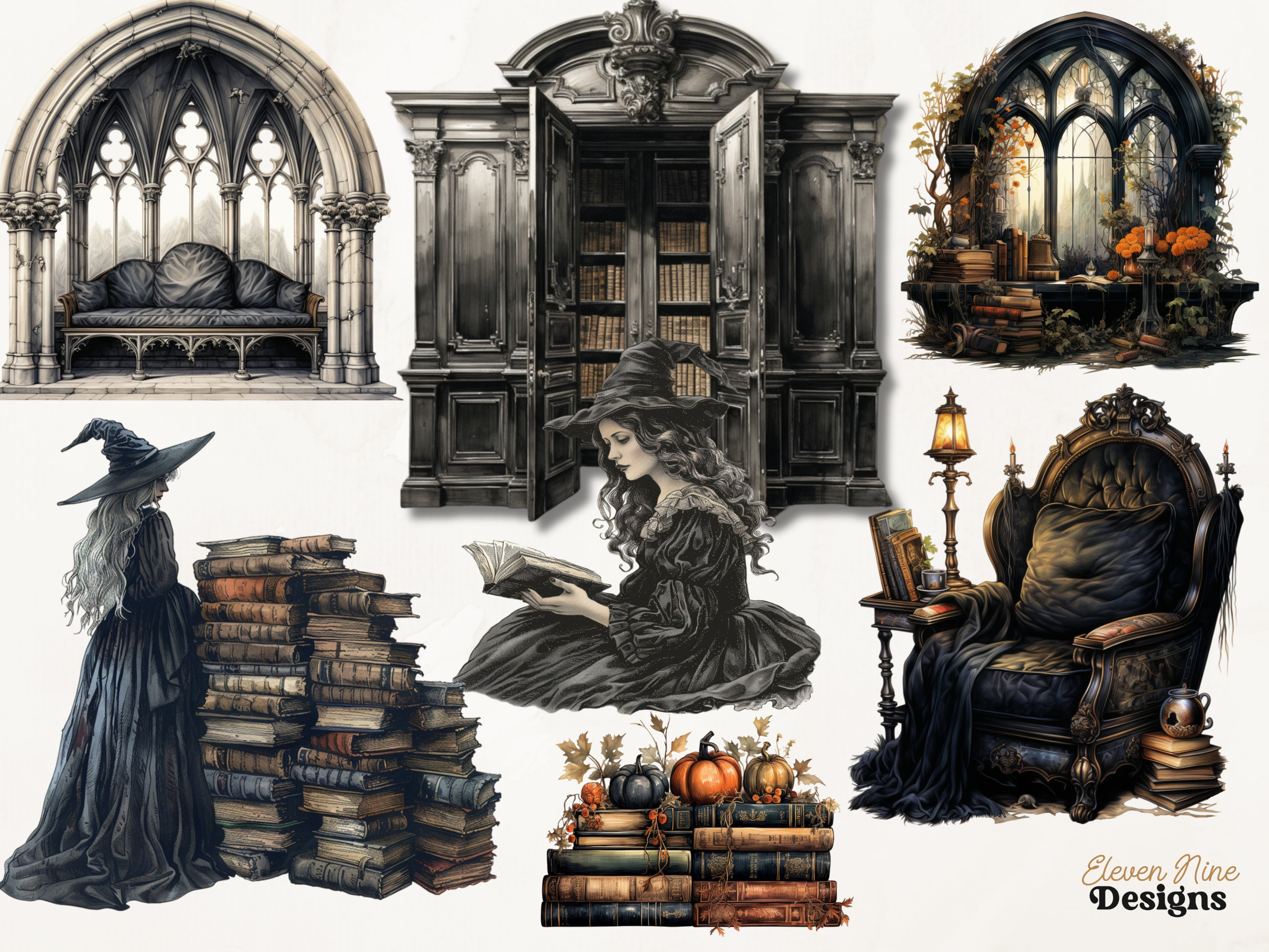 Halloween Witch Library PNG Clipart, Vintage Books, Spooky Witches ...