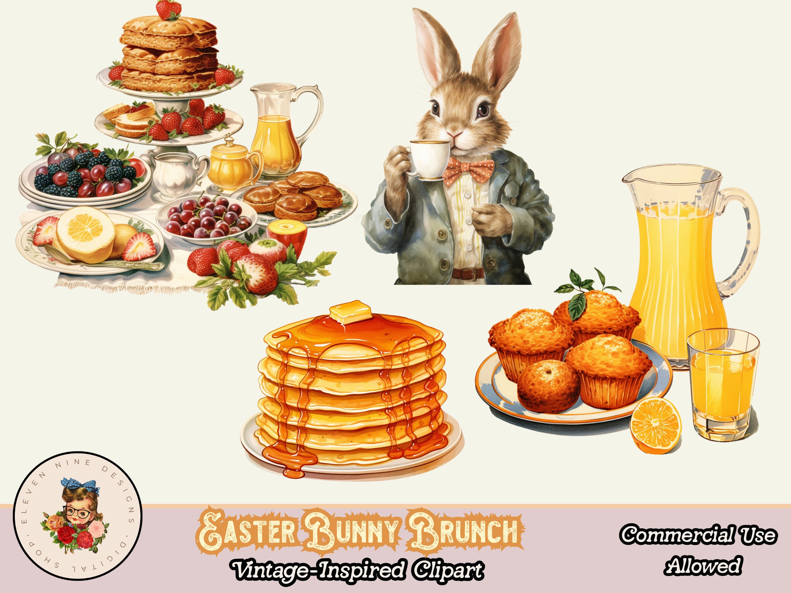 Easter Bunny Clipart, Easter Brunch Clipart, Breakfast Clipart, Easter ...