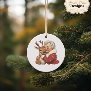 Mrs Claus With Reindeer Clipart, Cute Retro Mrs Claus Clipart, Vintage ...